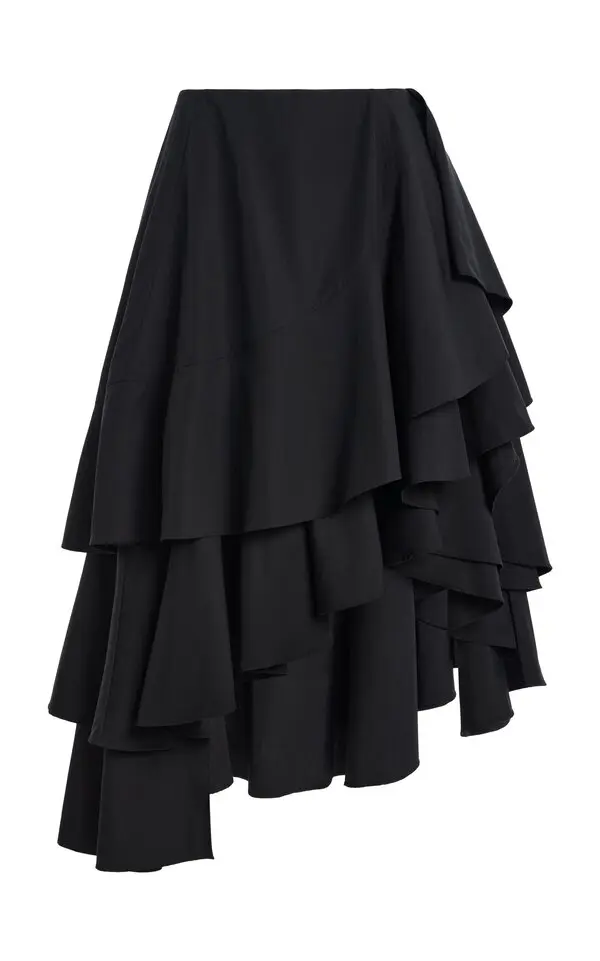Co Asymmetric Cotton Poplin Full Skirt - Black