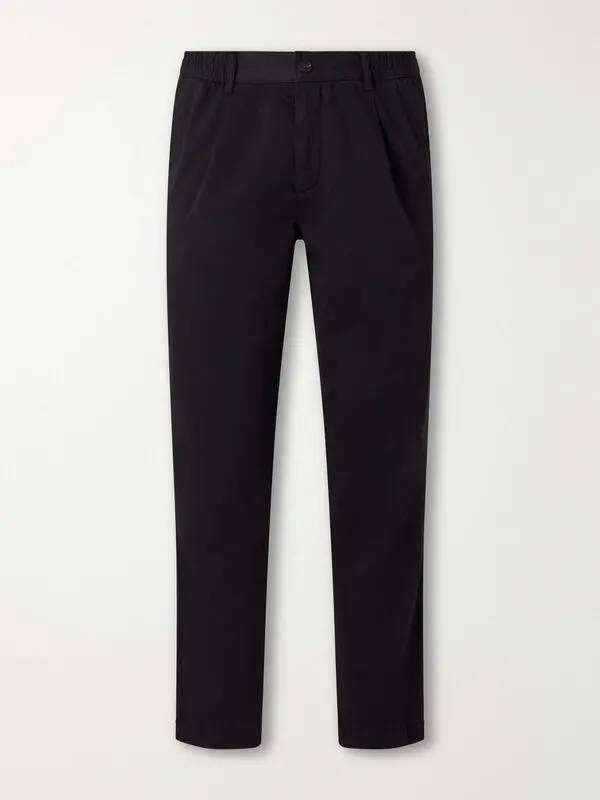 Mr P. James Pleated Tapered Organic Cotton-twill Trousers - Black