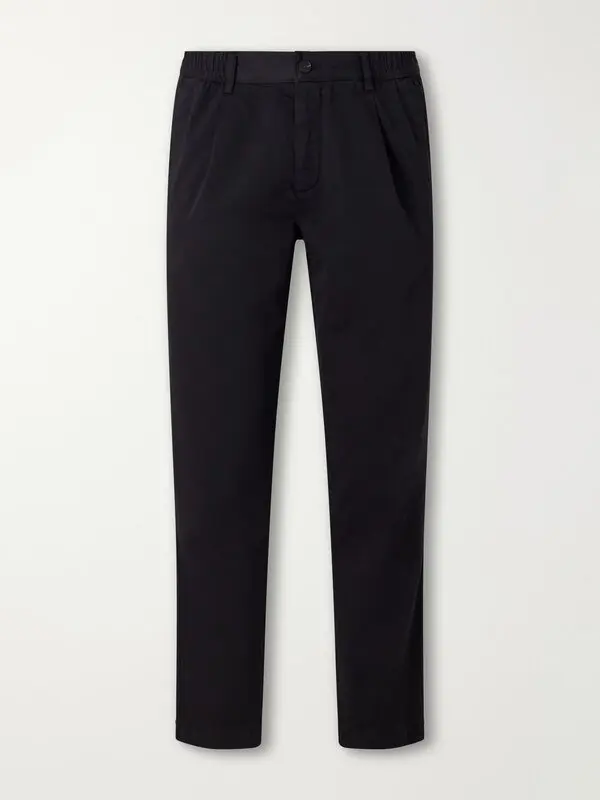 Mr P. James Pleated Tapered Organic Cotton-twill Trousers - Black