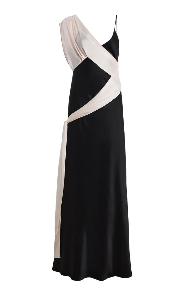 Alejandra Alonso Rojas Draped Satin Slip Gown - Black