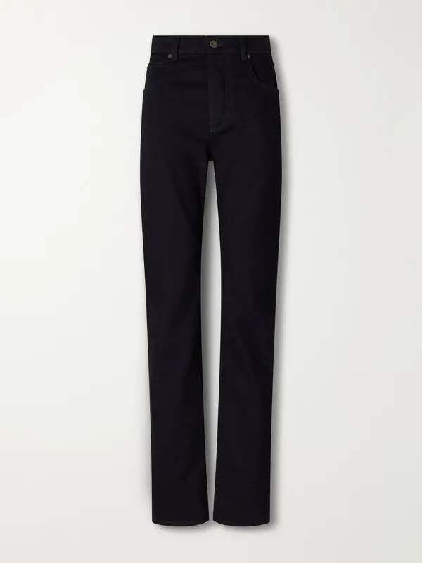 Bottega Veneta Leather-trimmed High-rise Wide-leg Jeans - Blue