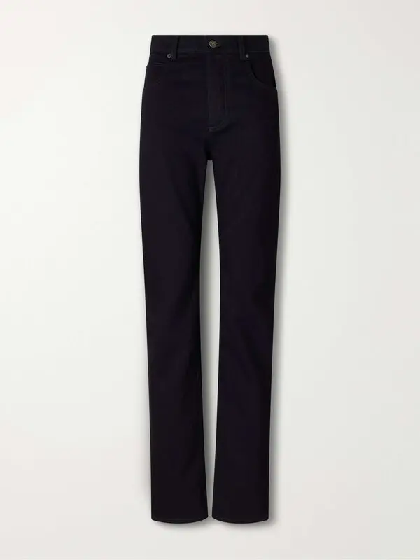 Bottega Veneta Leather-trimmed High-rise Wide-leg Jeans - Dark Denim