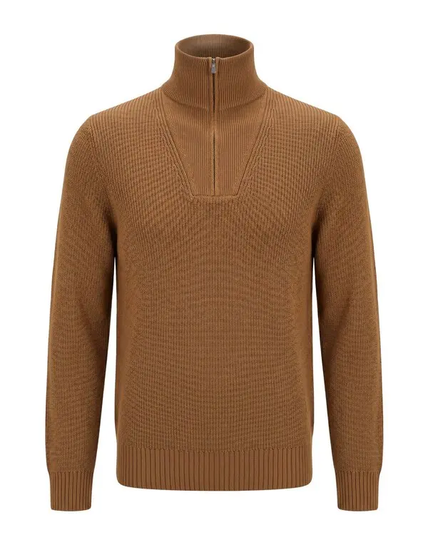 GRAN SASSO Virgin Wool Zip Neck Sweater - Beige
