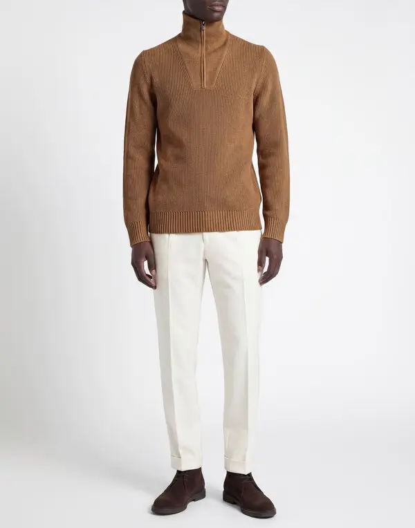 GRAN SASSO Virgin Wool Zip Neck Sweater - Beige