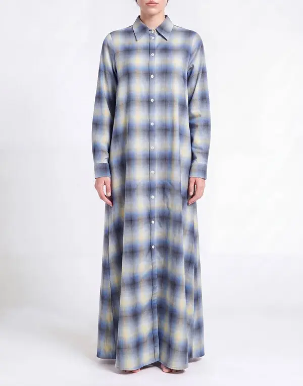 CALIBAN Checked Cotton Midi Shirt Dress
