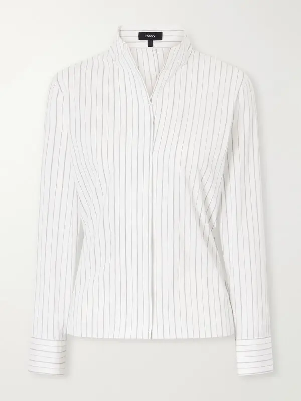 Theory Striped Cotton-blend Poplin Shirt - White
