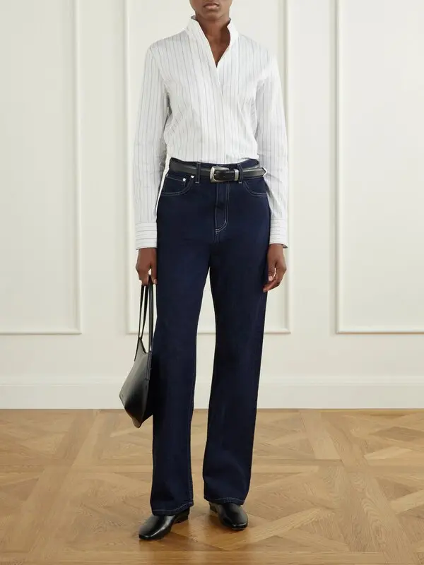Theory Striped Cotton-blend Poplin Shirt - White