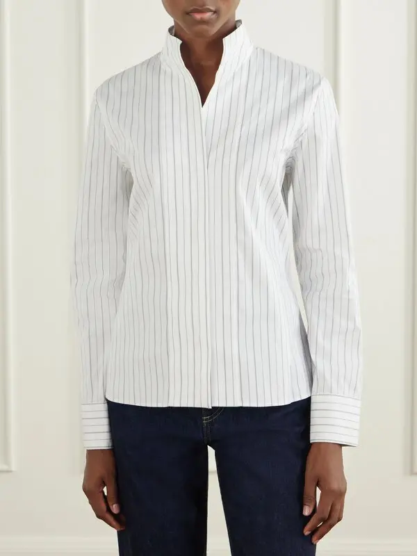 Theory Striped Cotton-blend Poplin Shirt - White