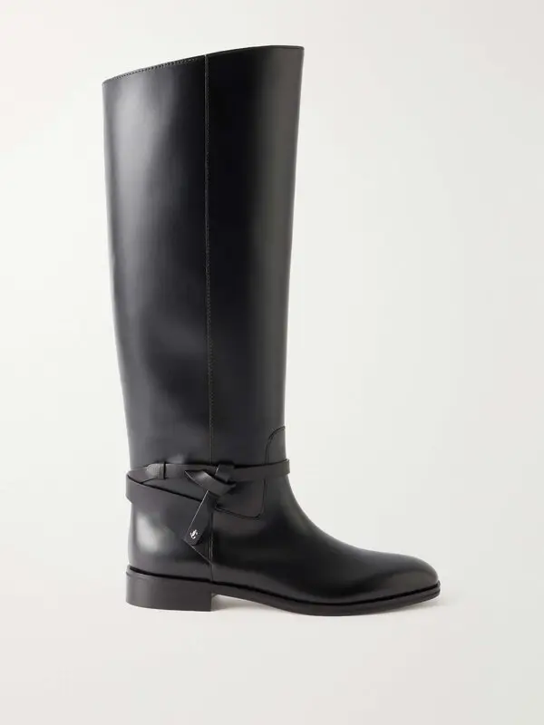 JIMMY CHOO Lawton Knotted Leather Knee Boots - Black