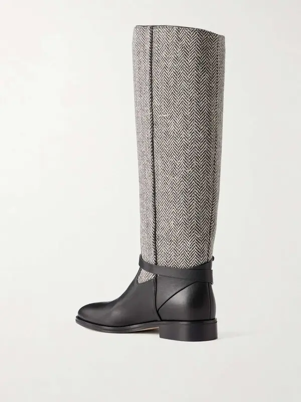 JIMMY CHOO Lawton Leather-trimmed Herringbone Knee Boots