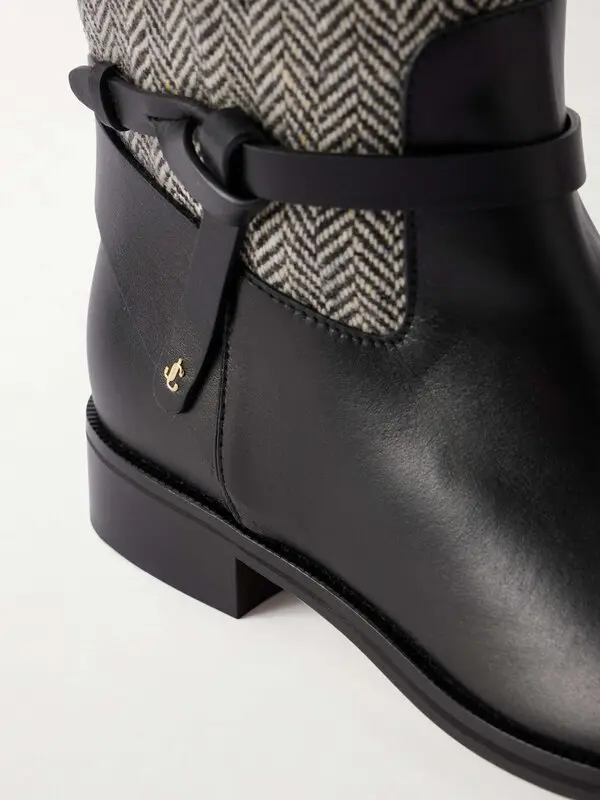 JIMMY CHOO Lawton Leather-trimmed Herringbone Knee Boots