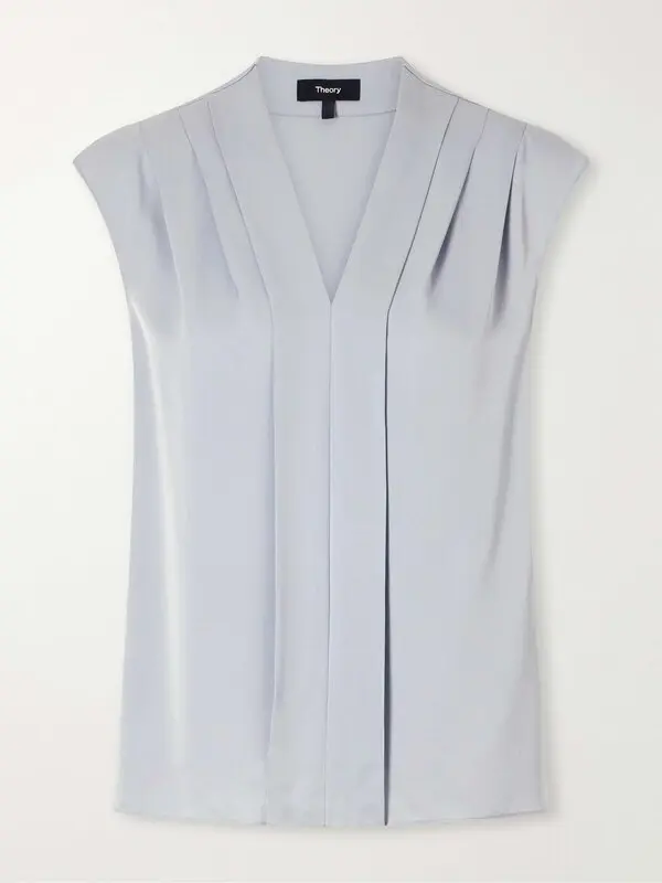 Theory Pleated Silk-satin Tank