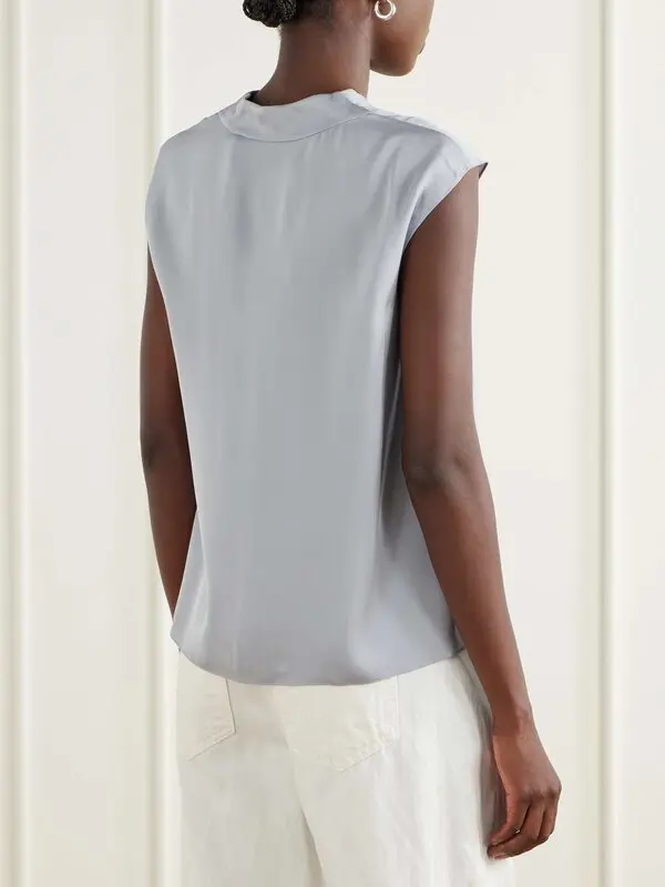 Theory Pleated Silk-satin Tank
