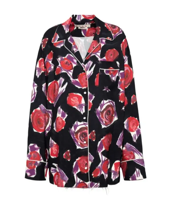 Marni Floral Printed Long-sleeved Shirt - Black