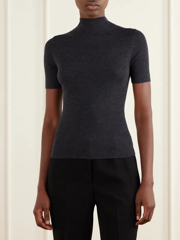 Theory Leenda Ribbed Merino Wool Turtleneck Sweater - Gray