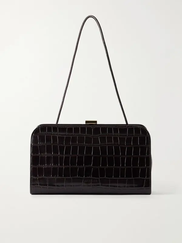 LOEFFLER RANDALL Zella Croc-effect Leather Clutch - Brown