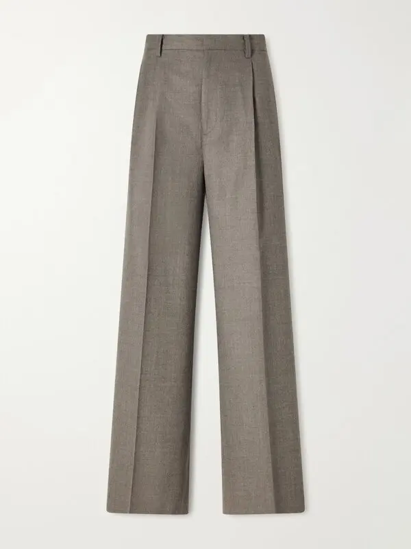 Auralee Pleated Wool Straight-leg Pants - Gray