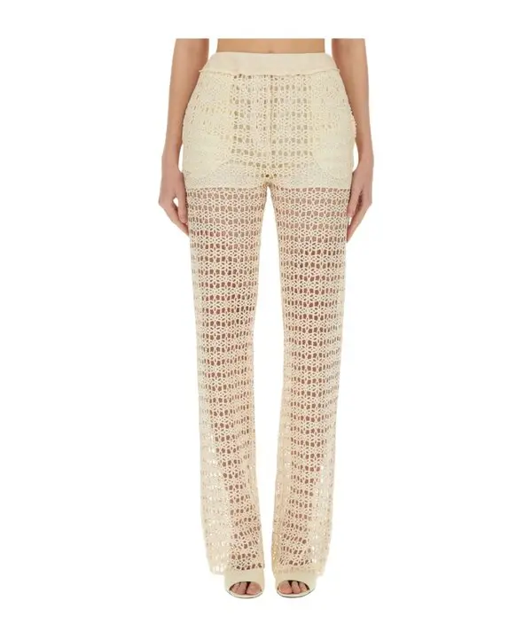 ALYSI Macrame Straight-leg Semi-sheer Trousers - Nude
