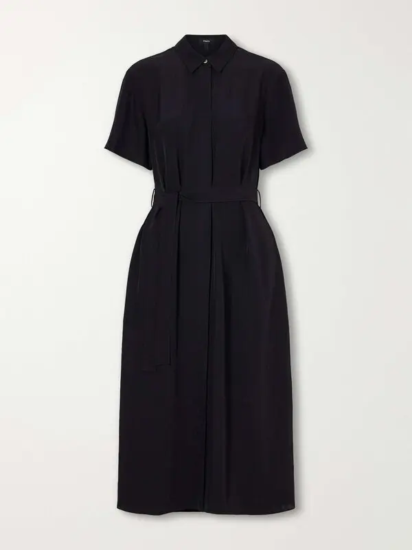Theory Belted Crepe Midi Dress