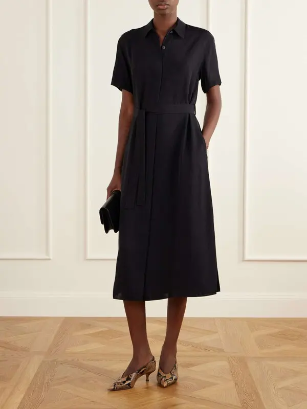 Theory Belted Crepe Midi Dress