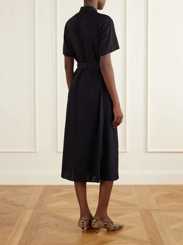 Theory Belted Crepe Midi Dress