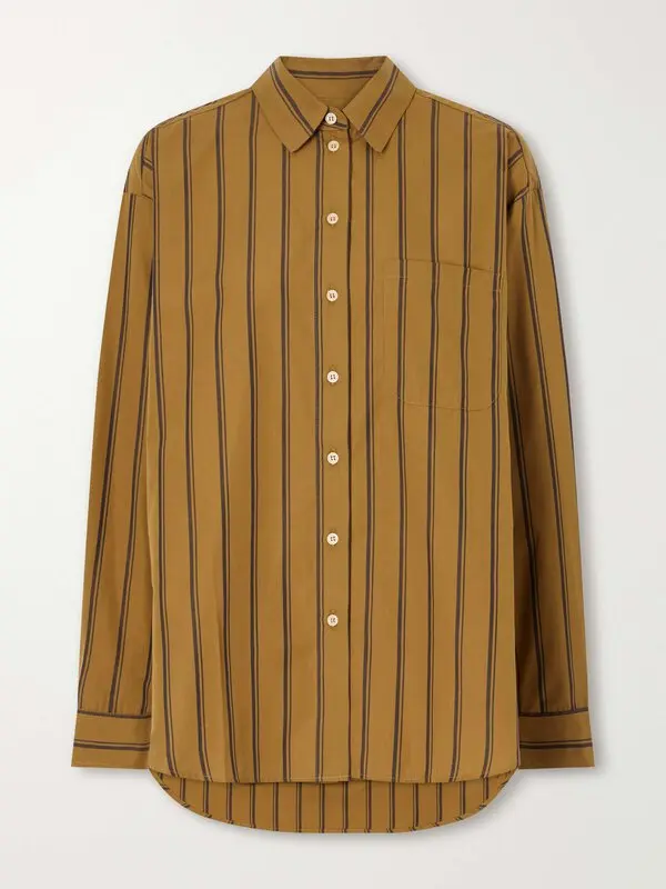 JAMIE HALLER The Essential Striped Cotton And Silk-blend Shirt - Brown