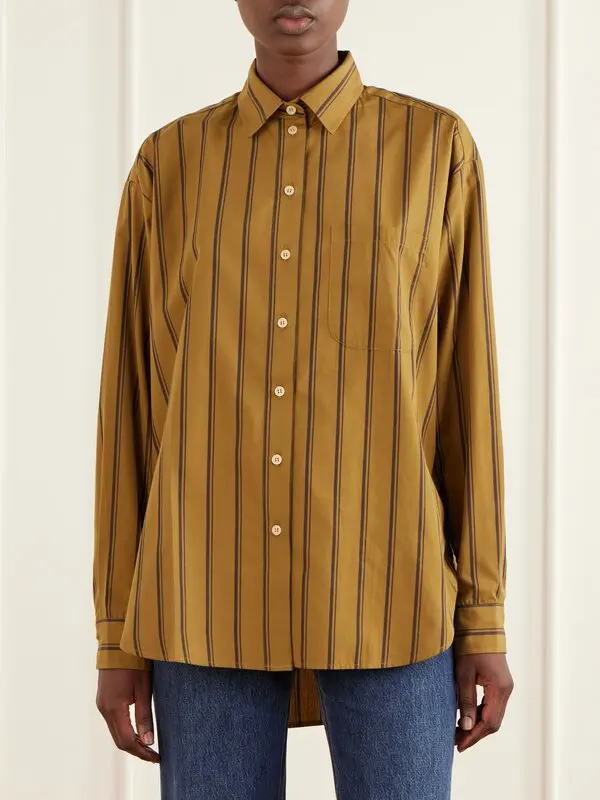 JAMIE HALLER The Essential Striped Cotton And Silk-blend Shirt - Brown