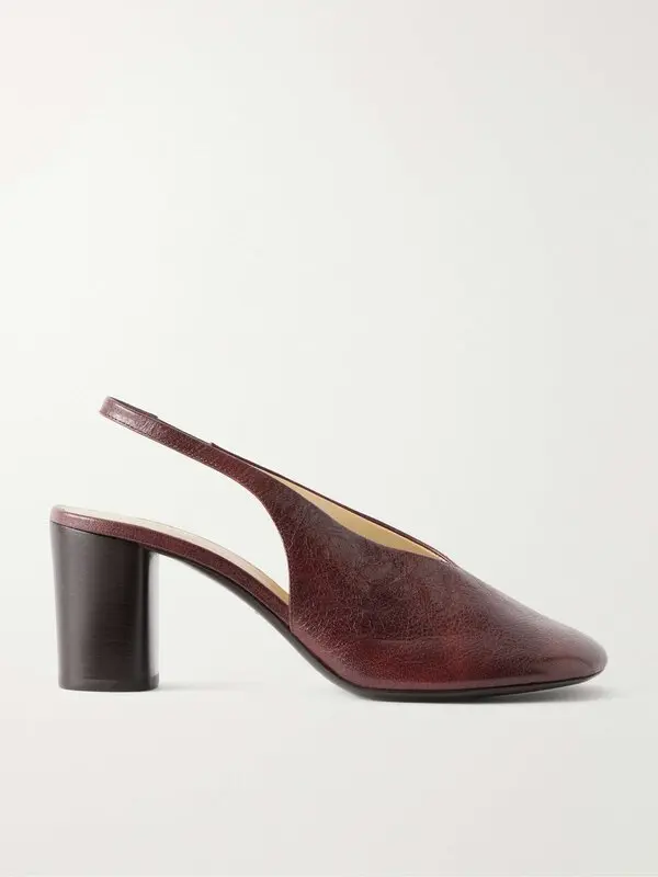 LEMAIRE Glove 80 Crinkled-leather Slingback Pumps - Brown