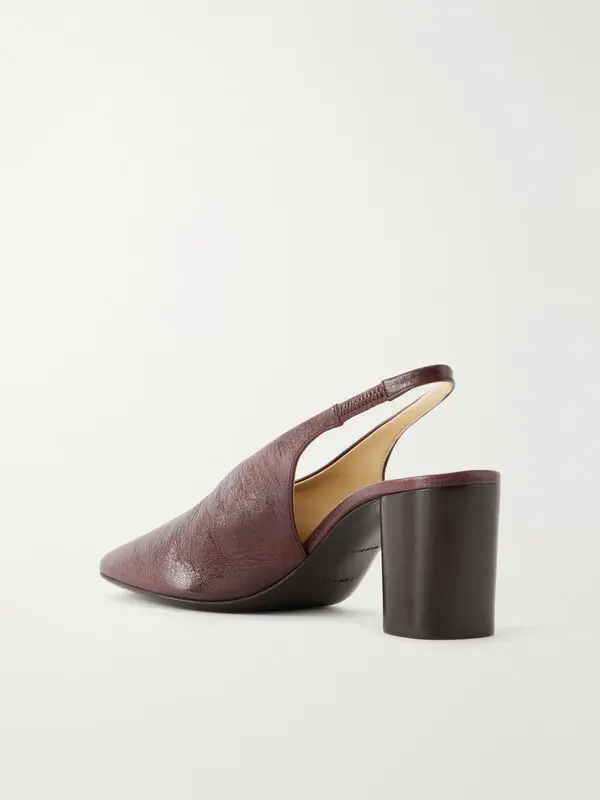 LEMAIRE Glove 80 Crinkled-leather Slingback Pumps - Brown