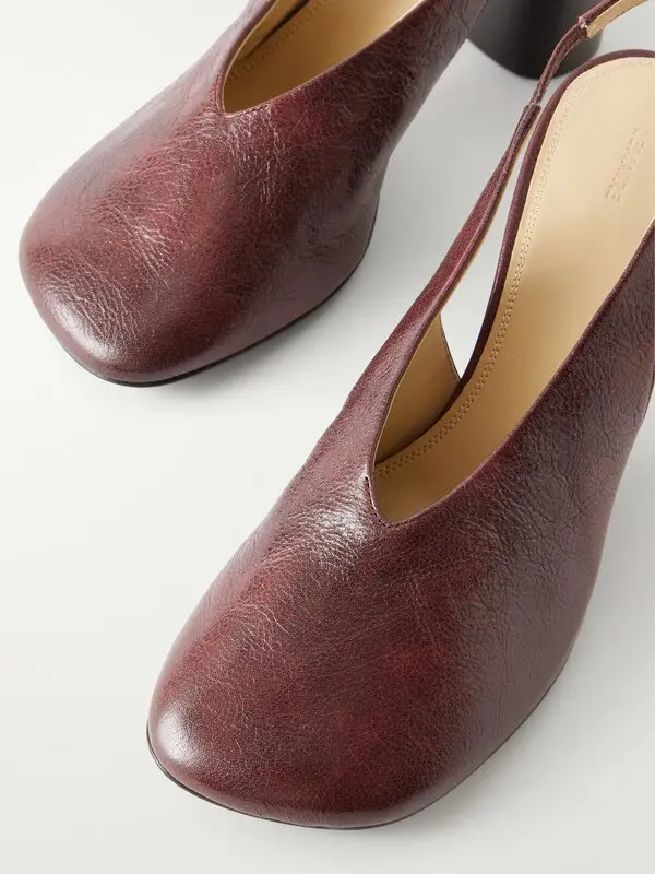 LEMAIRE Glove 80 Crinkled-leather Slingback Pumps - Brown