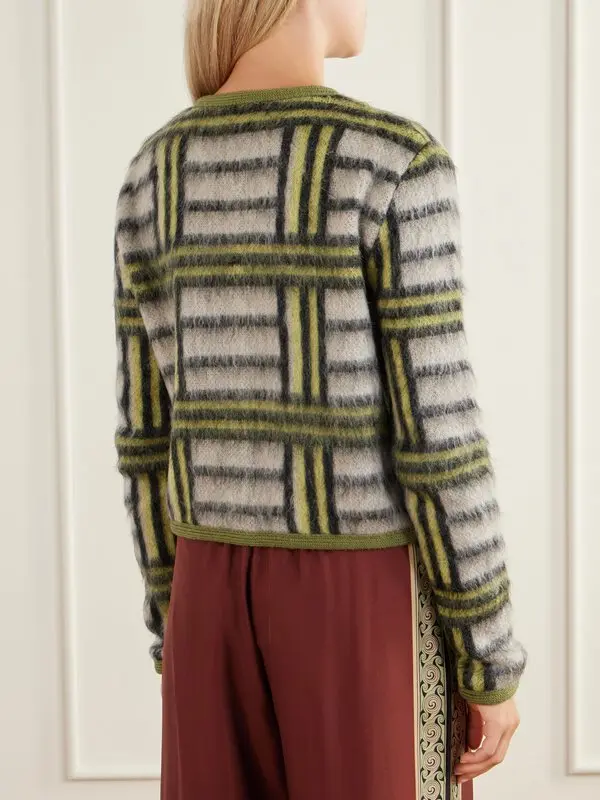 La DoubleJ Check Wool-blend Cardigan
