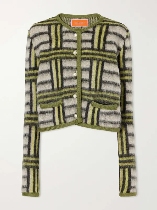 La DoubleJ Check Wool-blend Cardigan - Light Green