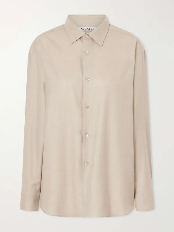 Auralee 100% Wool Button-down Shirt - Beige