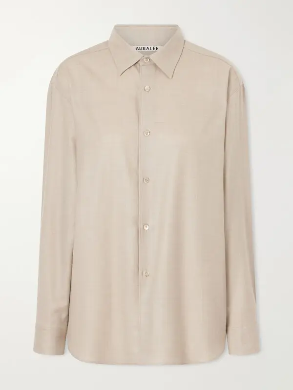 Auralee 100% Wool Button-down Shirt - Neutrals