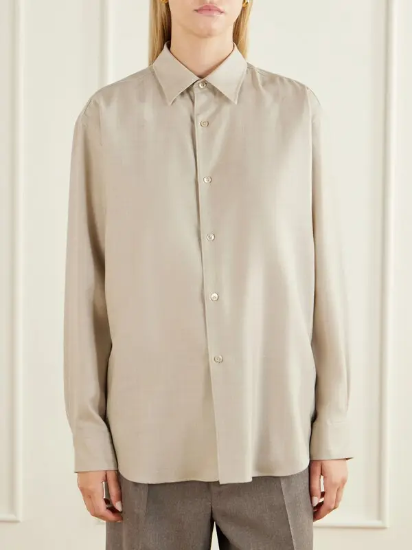 Auralee 100% Wool Button-down Shirt - Neutrals