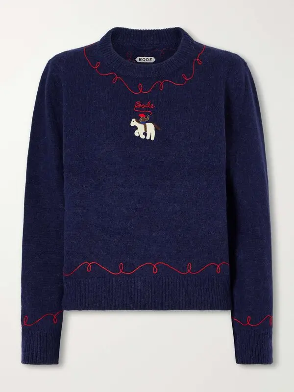 BODE Cowboy Embroidered Appliquéd Alpaca And Merino Wool-blend Sweater