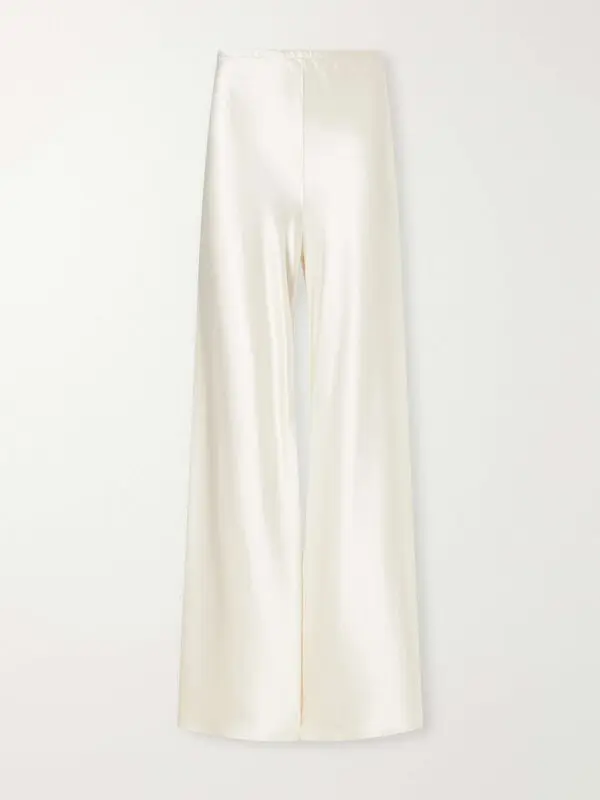 LESET Barb Draped Satin Wide-leg Pants