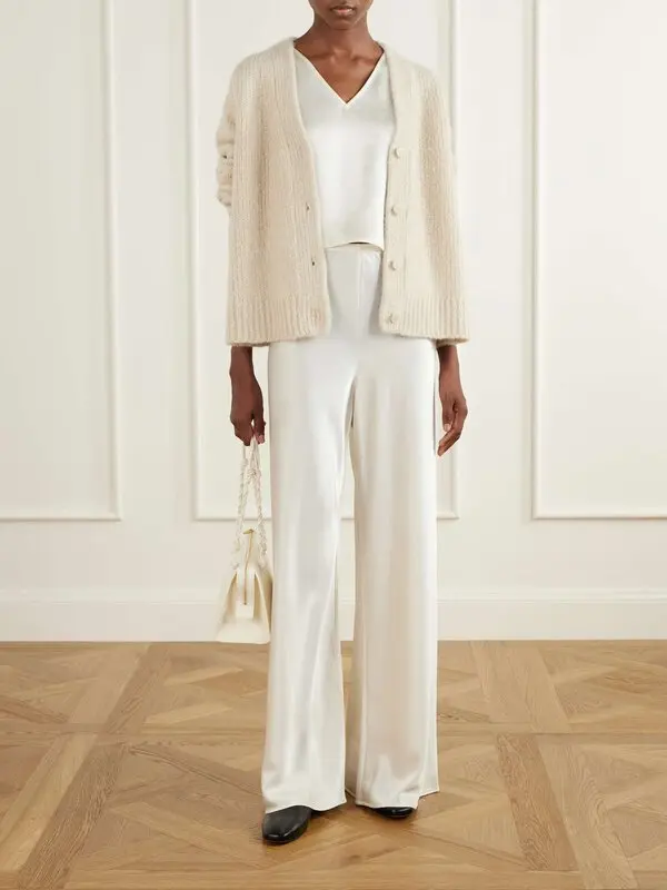 LESET Barb Draped Satin Wide-leg Pants