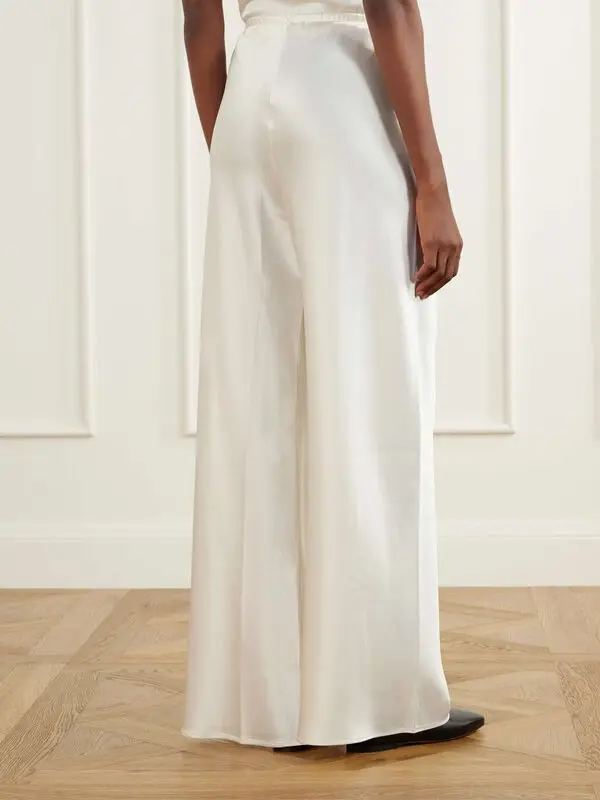 LESET Barb Draped Satin Wide-leg Pants