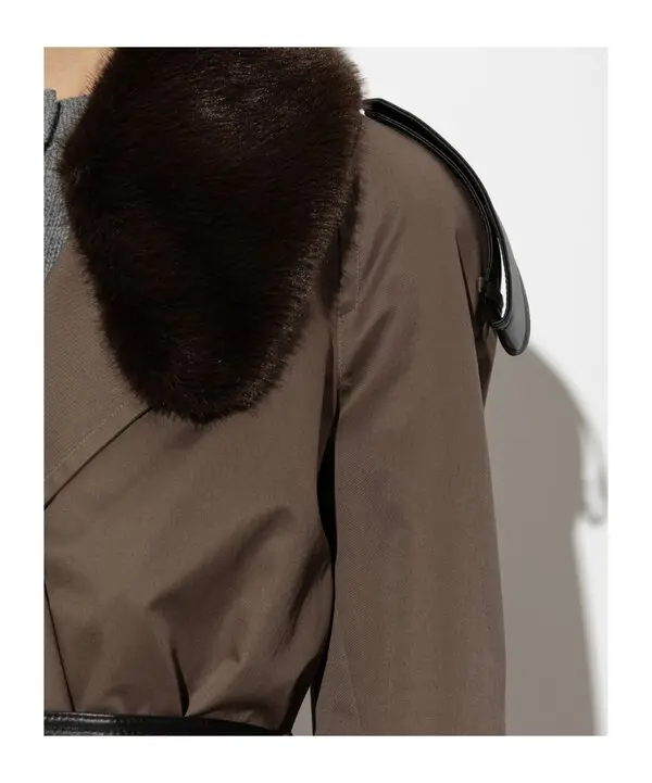 Burberry Long Cotton Trench Coat With Buffalo Leather Collar