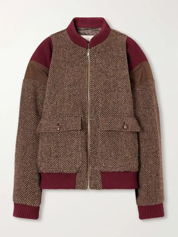 Giuliva Heritage The Aurelia Rib-trimmed Padded Herringbone Virgin Wool Jacket - Taupe