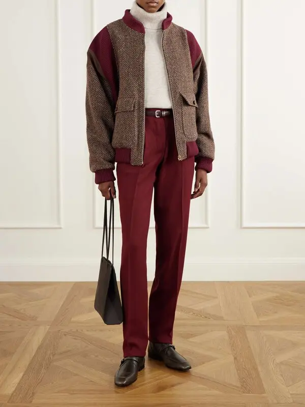 Giuliva Heritage The Aurelia Rib-trimmed Padded Herringbone Virgin Wool Jacket