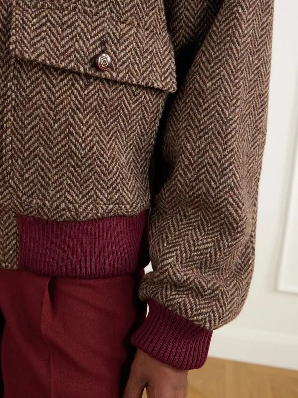 Giuliva Heritage The Aurelia Rib-trimmed Padded Herringbone Virgin Wool Jacket