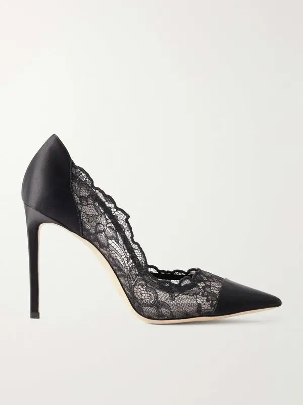 JIMMY CHOO Brigitte 100 Satin-trimmed Lace Pumps