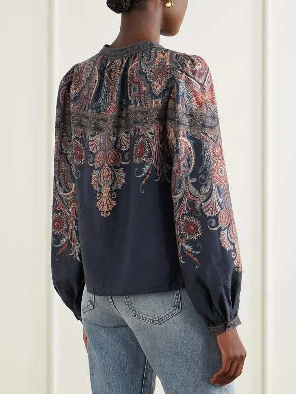 Sea Hyacinth Tie-detailed Printed Chiffon Blouse - Blue