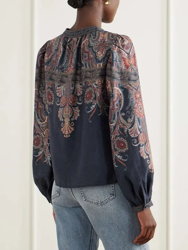 Sea Hyacinth Tie-detailed Printed Chiffon Blouse