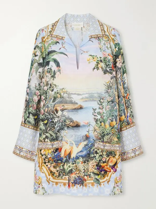 Camilla Sisi Society Crystal-embellished Linen Mini Dress