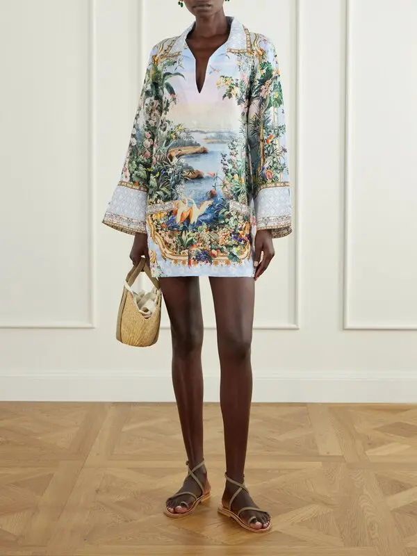 Camilla Sisi Society Crystal-embellished Linen Mini Dress