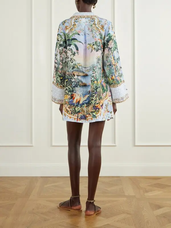 Camilla Sisi Society Crystal-embellished Linen Mini Dress