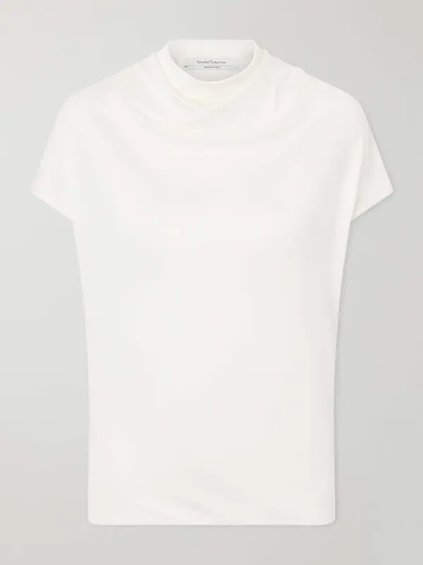 Another Tomorrow Draped Jersey Top - Off-white